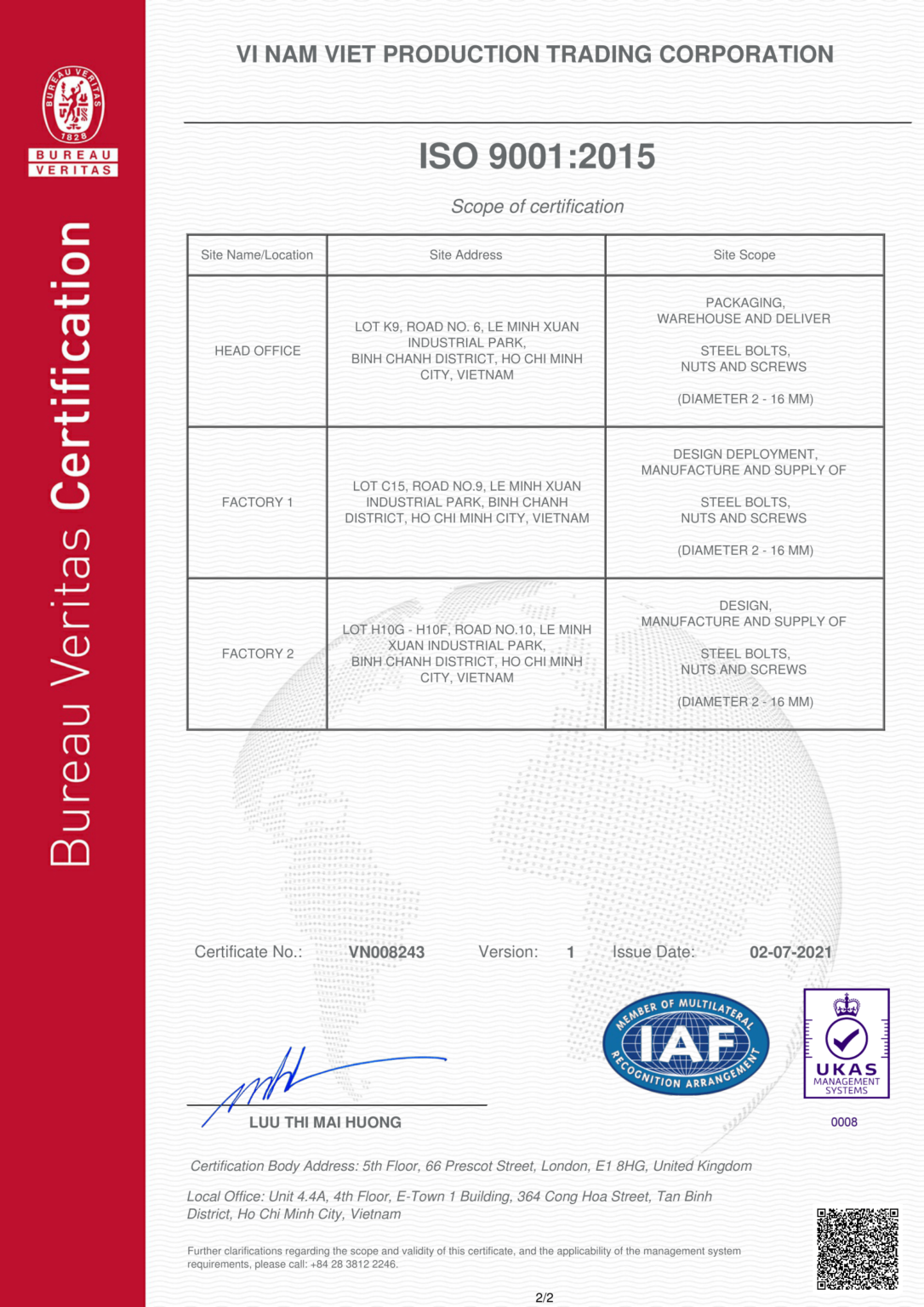 Certificate - Certification - VINAVIT CORP